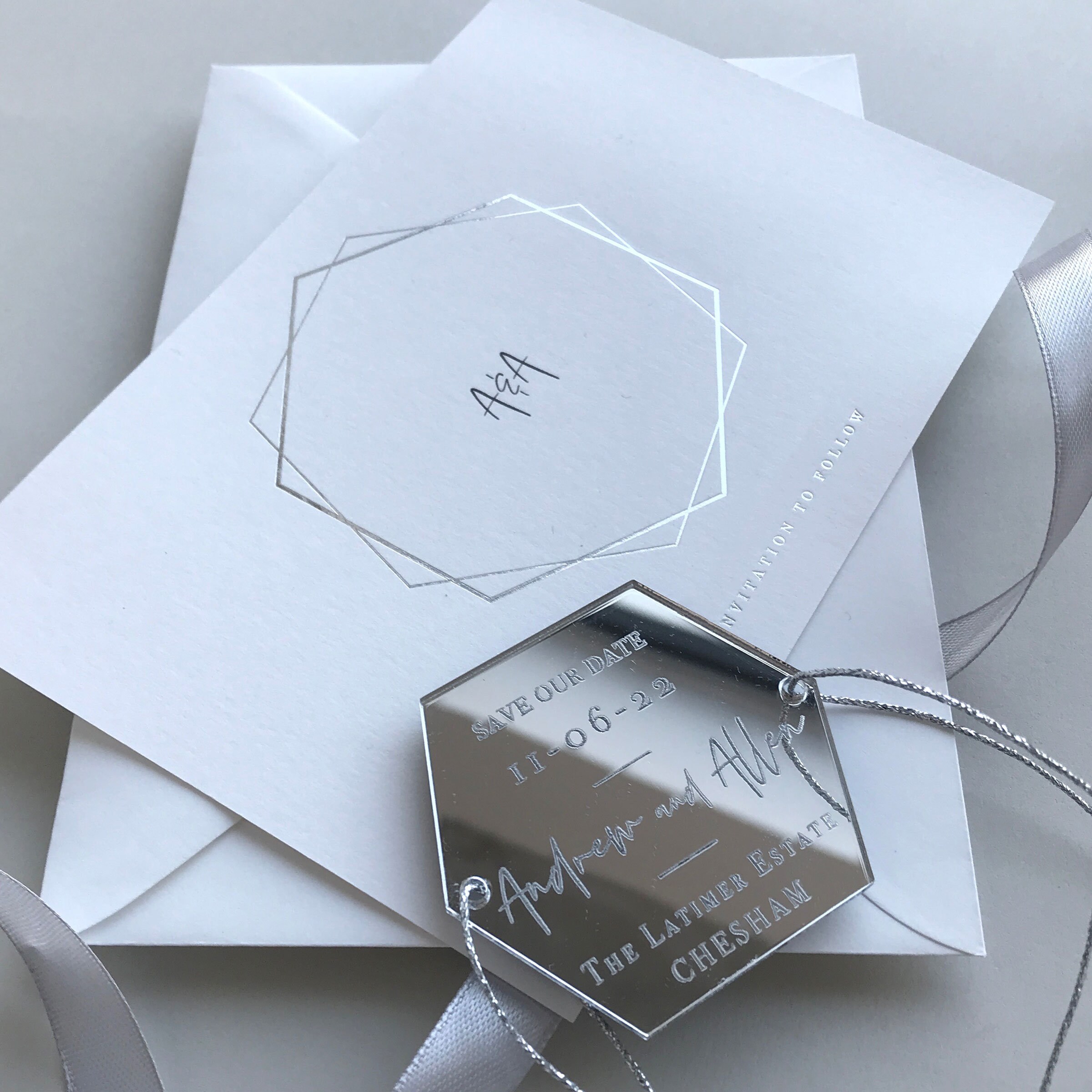 Classy Hexagon Magnet Save the Date Luxury Silver Mirror - Etsy UK
