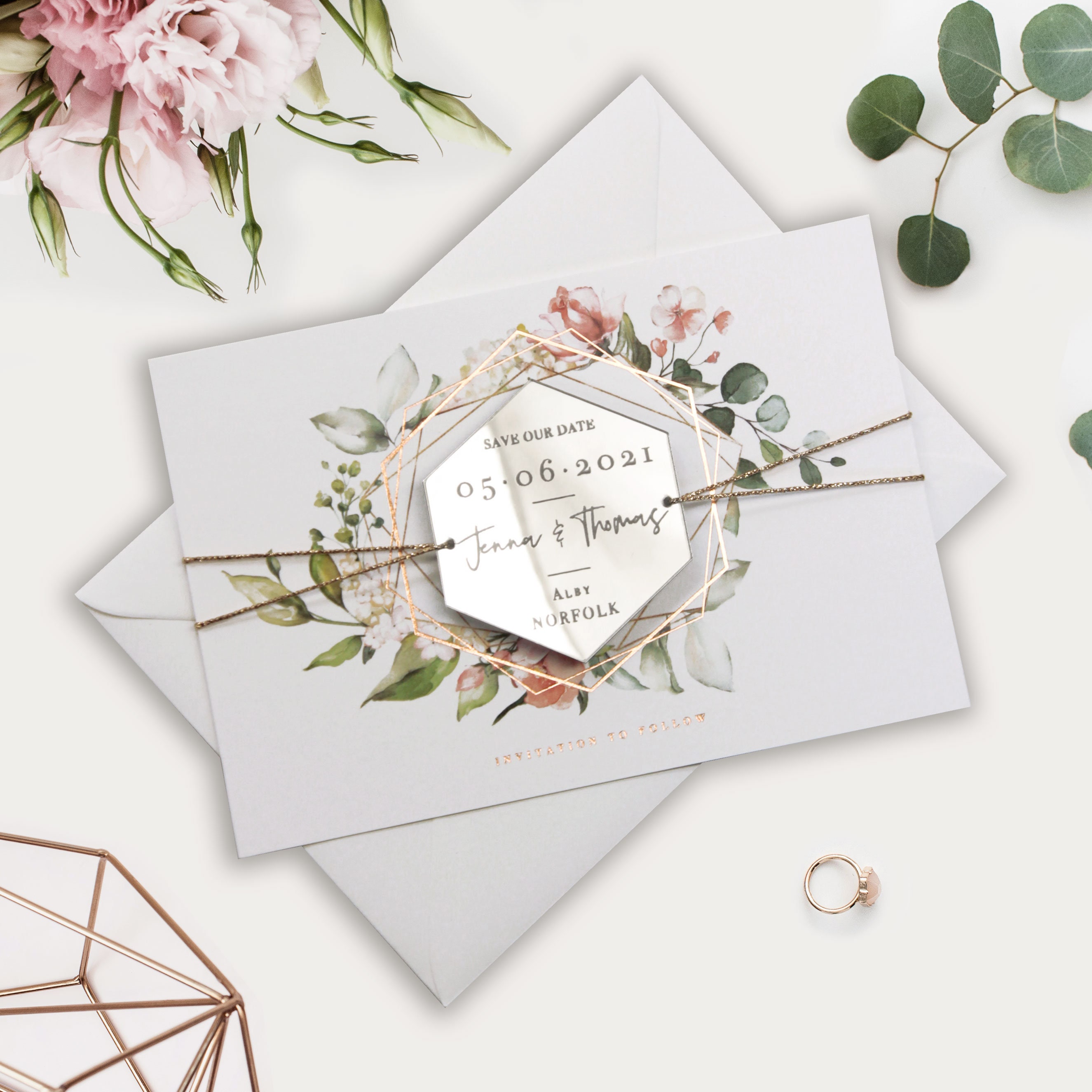 Hexagon Magnet Cards Save The Date Luxury Mirror Plexi | Etsy