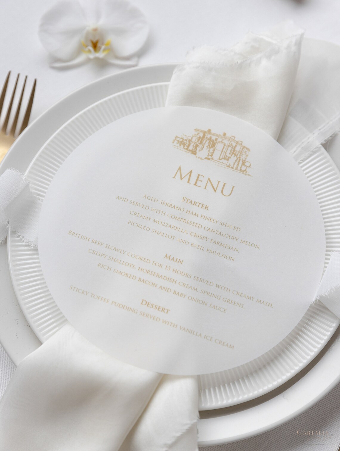 Circle Plate Menu Cards , Vellum Menu Cards , Menu With Your Venue ...