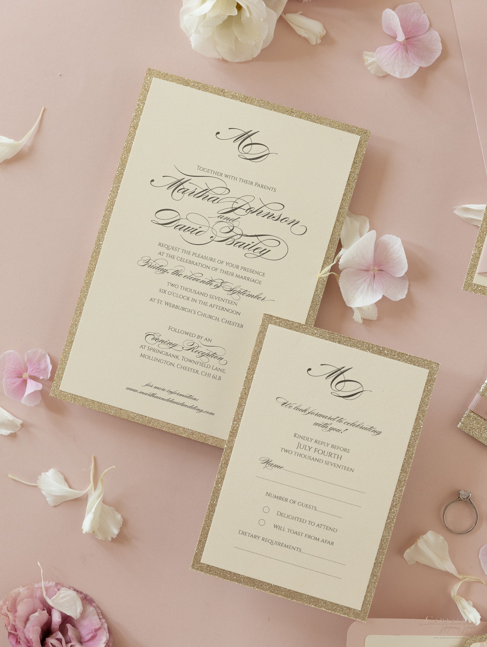 Modern Gold Glitter Wedding Invitation With Belly Band, Simple Rose ...