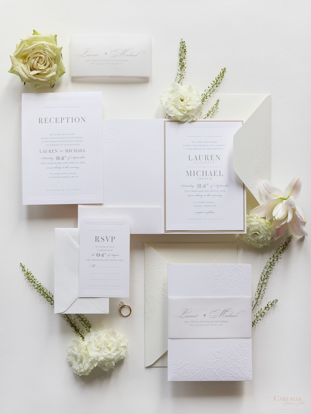 Luxury Pearl Embossed Pocket Suite Wedding Invitation W/parchment ...