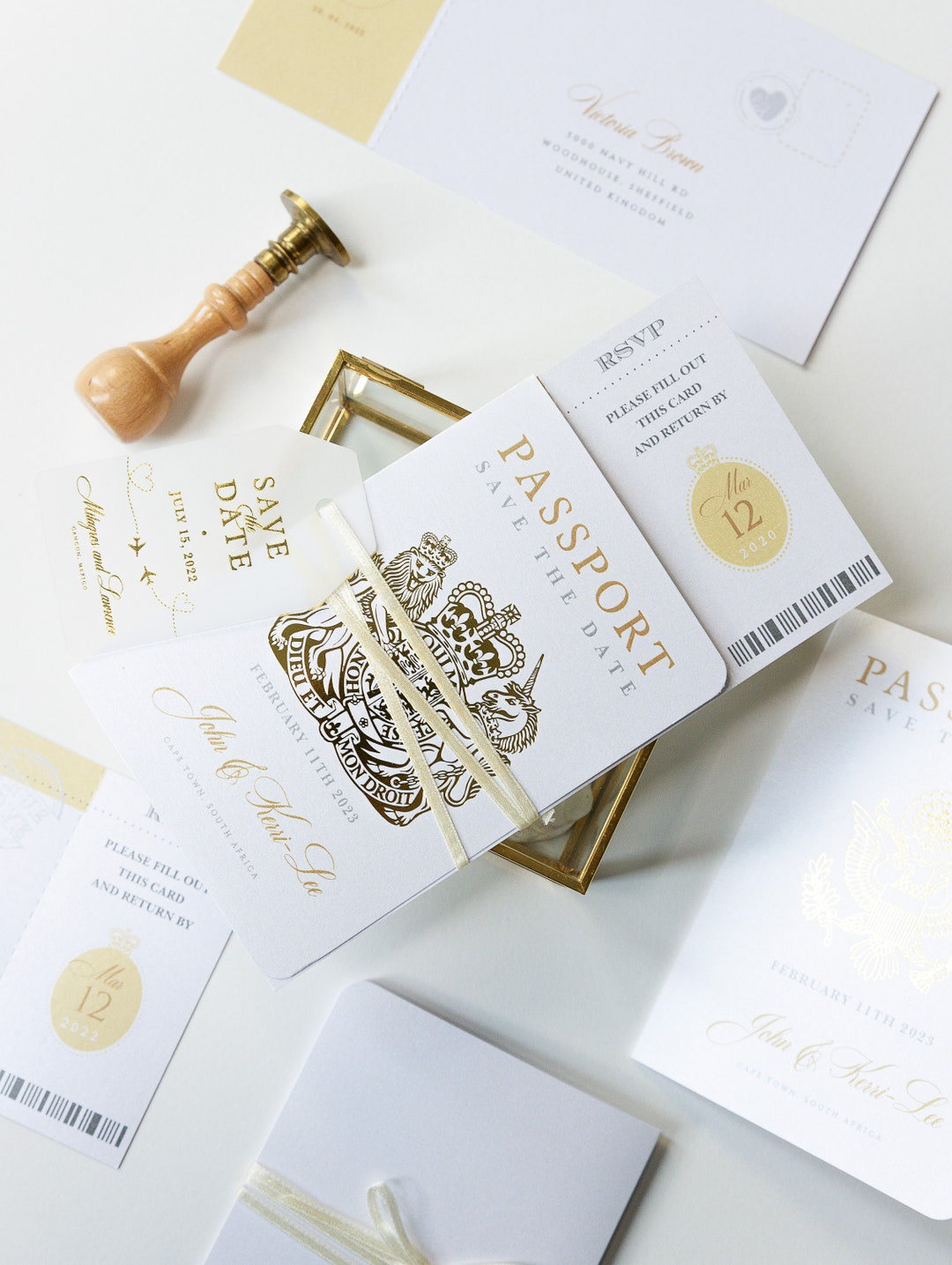 Passport Wedding Save the Date Vellum With Gold Foil Boarding Pass ...