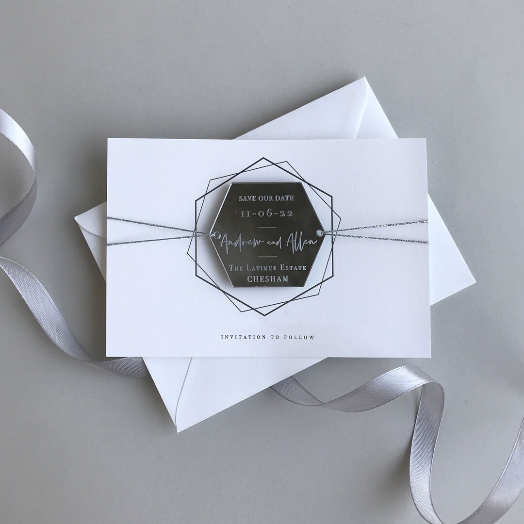 Classy Hexagon Magnet Save the Date- Luxury Silver Mirror Plexi Acrylic Hexagon, Save the Date ...