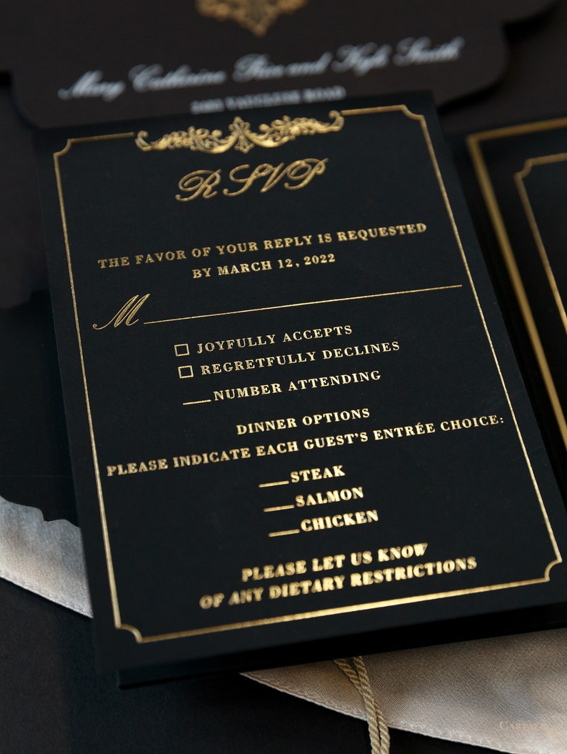 Luxury Wedding Invitation Black Velvet Pocket Fold Suite & - Etsy