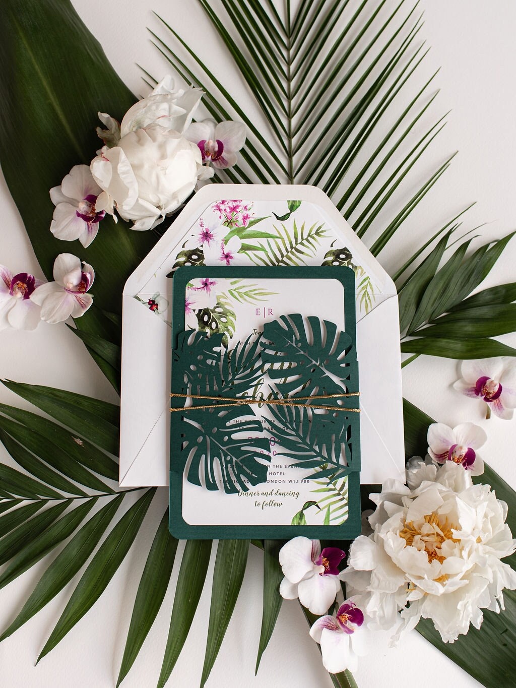 Monstera Invitation Green Leaf Laser Cut Wedding Invitation,tropical ...