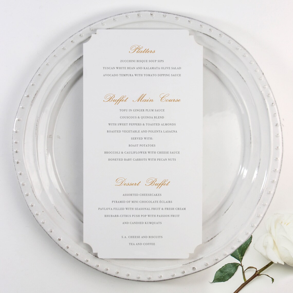 Luxury Plate Menu With Deckled Edge & Gold Foil Monogram - Etsy