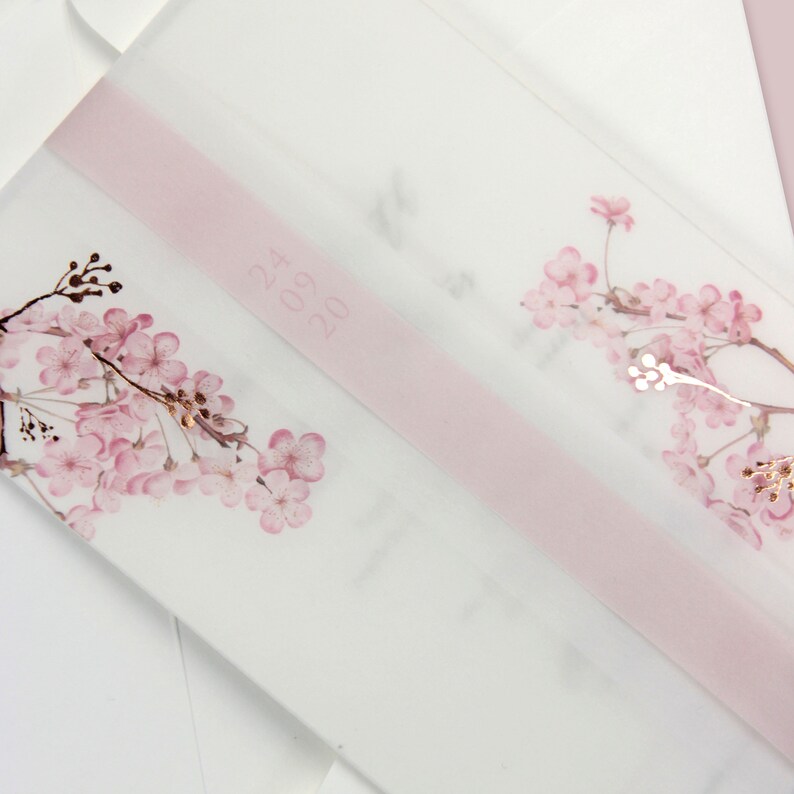 Vellum Cherry Blossom Wedding Invitation Folder Wrap Modern - Etsy