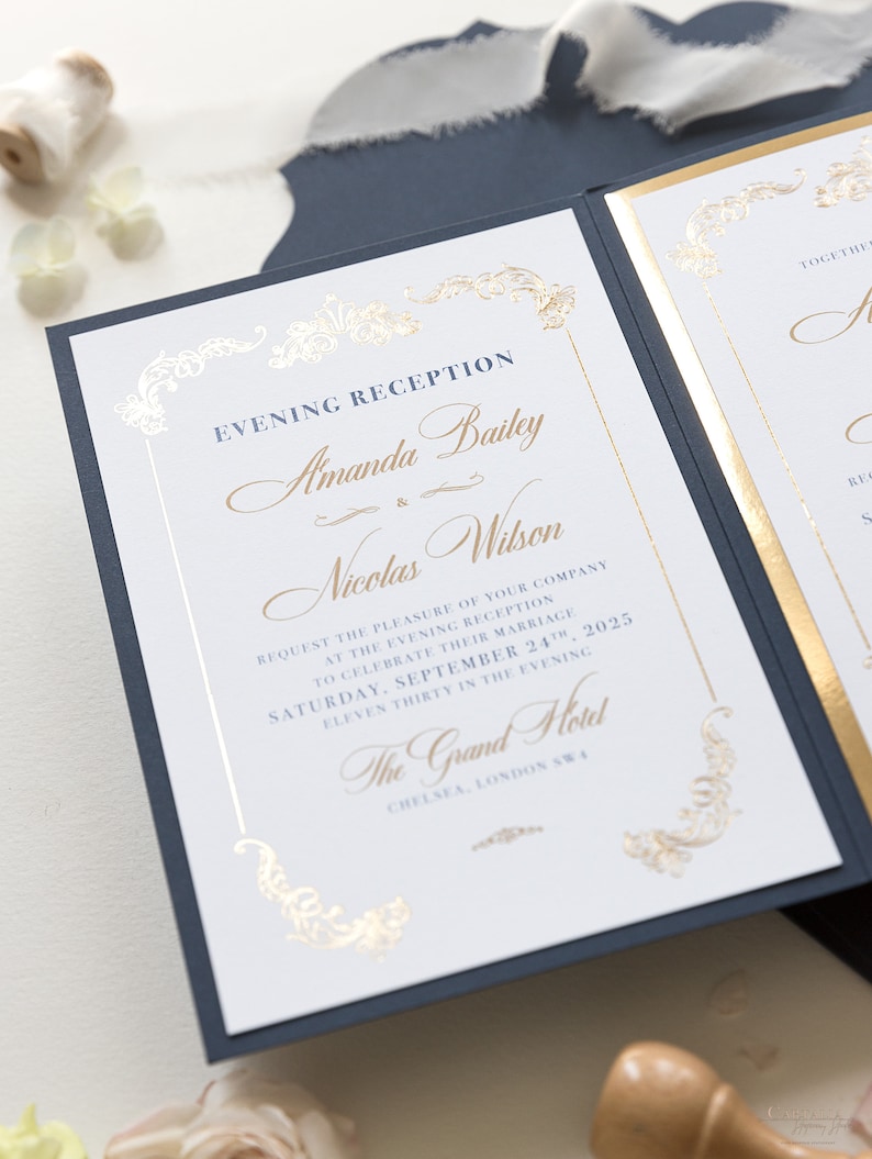 Luxury Navy & Gold Classic Pocket Suite With Gold Foil and - Etsy
