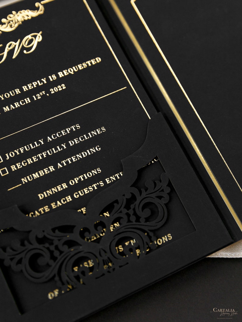 Luxury Wedding Invitation Black Velvet Pocket Fold Suite & - Etsy