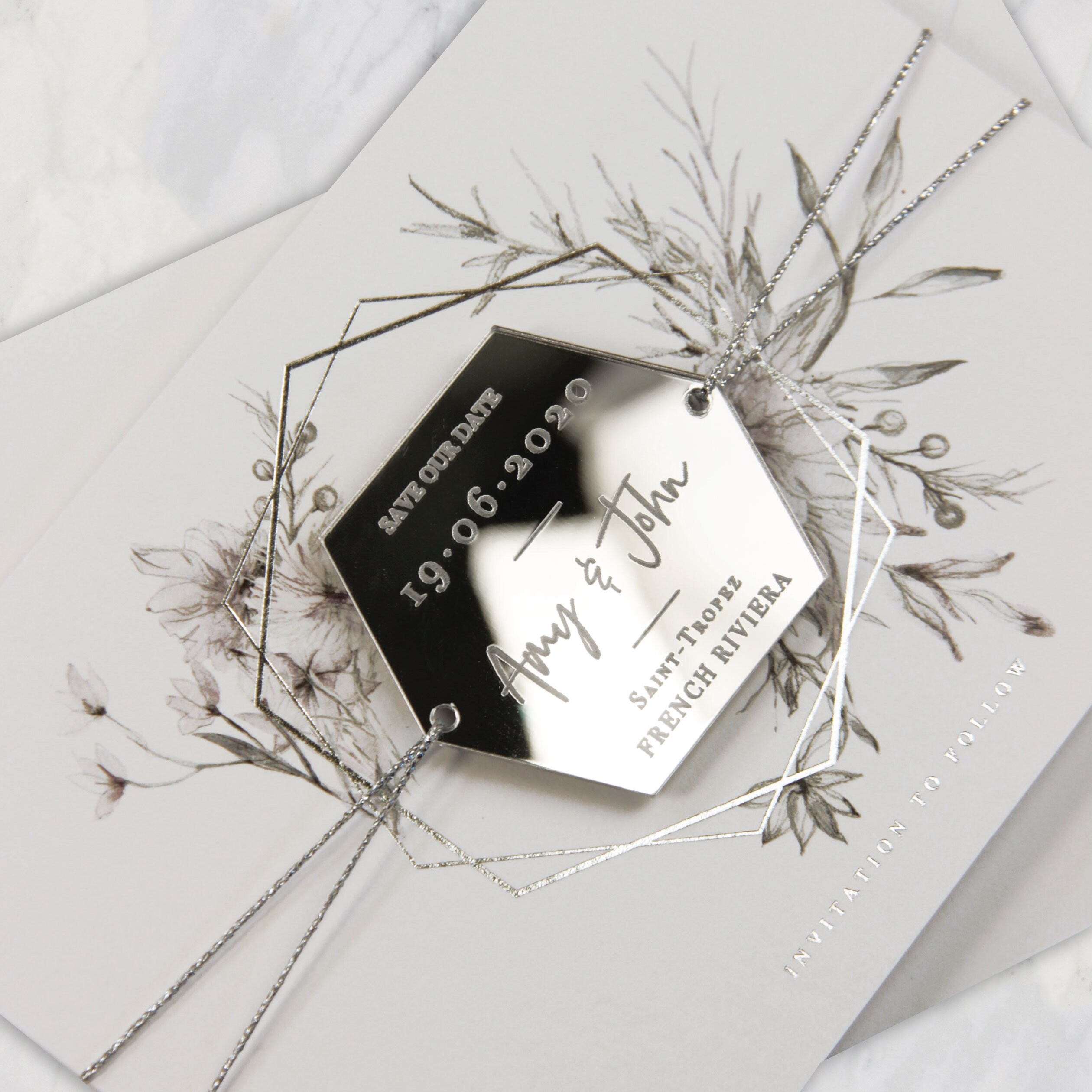 Classy Hexagon Magnet Save the Date Luxury Silver Mirror - Etsy UK