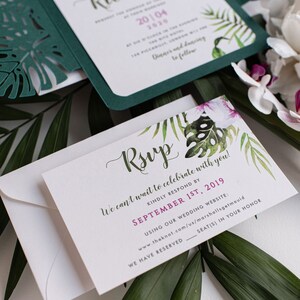 Monstera Invitation Green Leaf Laser Cut Wedding Invitation,tropical ...