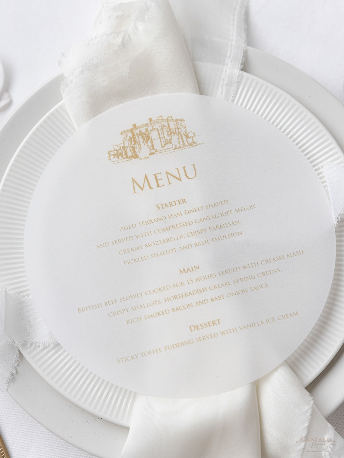 Circle Plate Menu Cards , Vellum Menu Cards , Menu With Your Venue ...