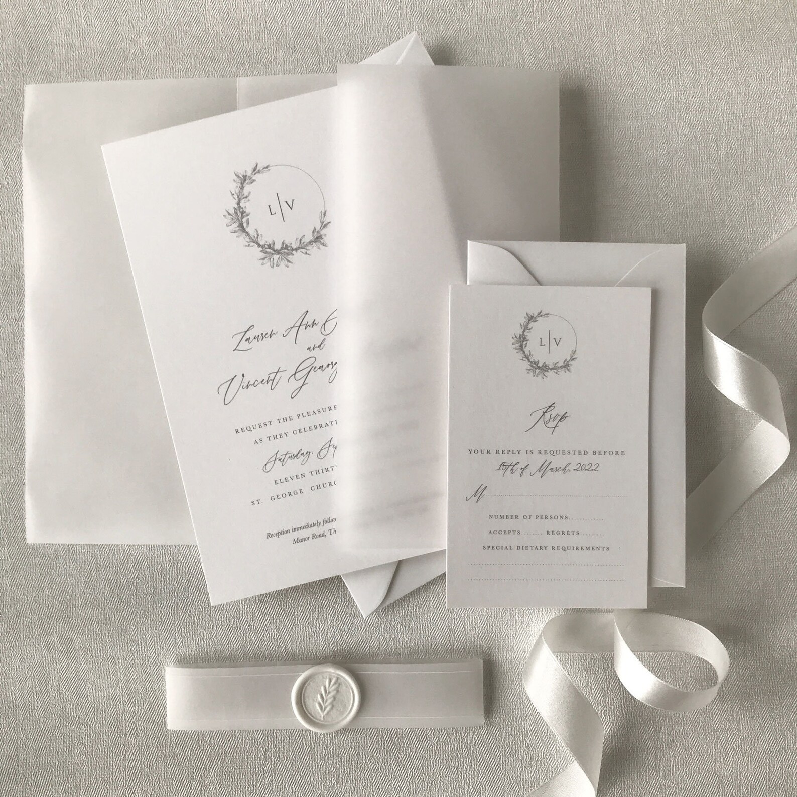 Classic Wax Seal Wedding Invitation in White with Vellum Wrap | Etsy