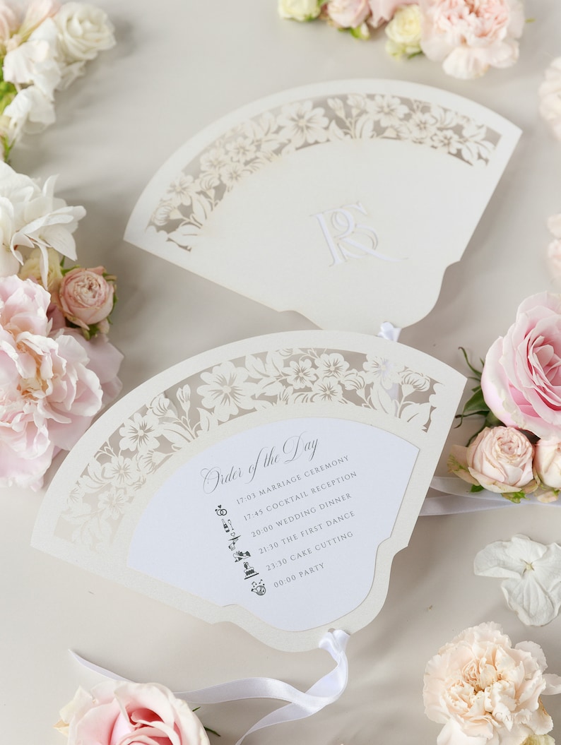 Luxury Wedding Petal Program Fan With Timeline & Order of Day, Wedding ...