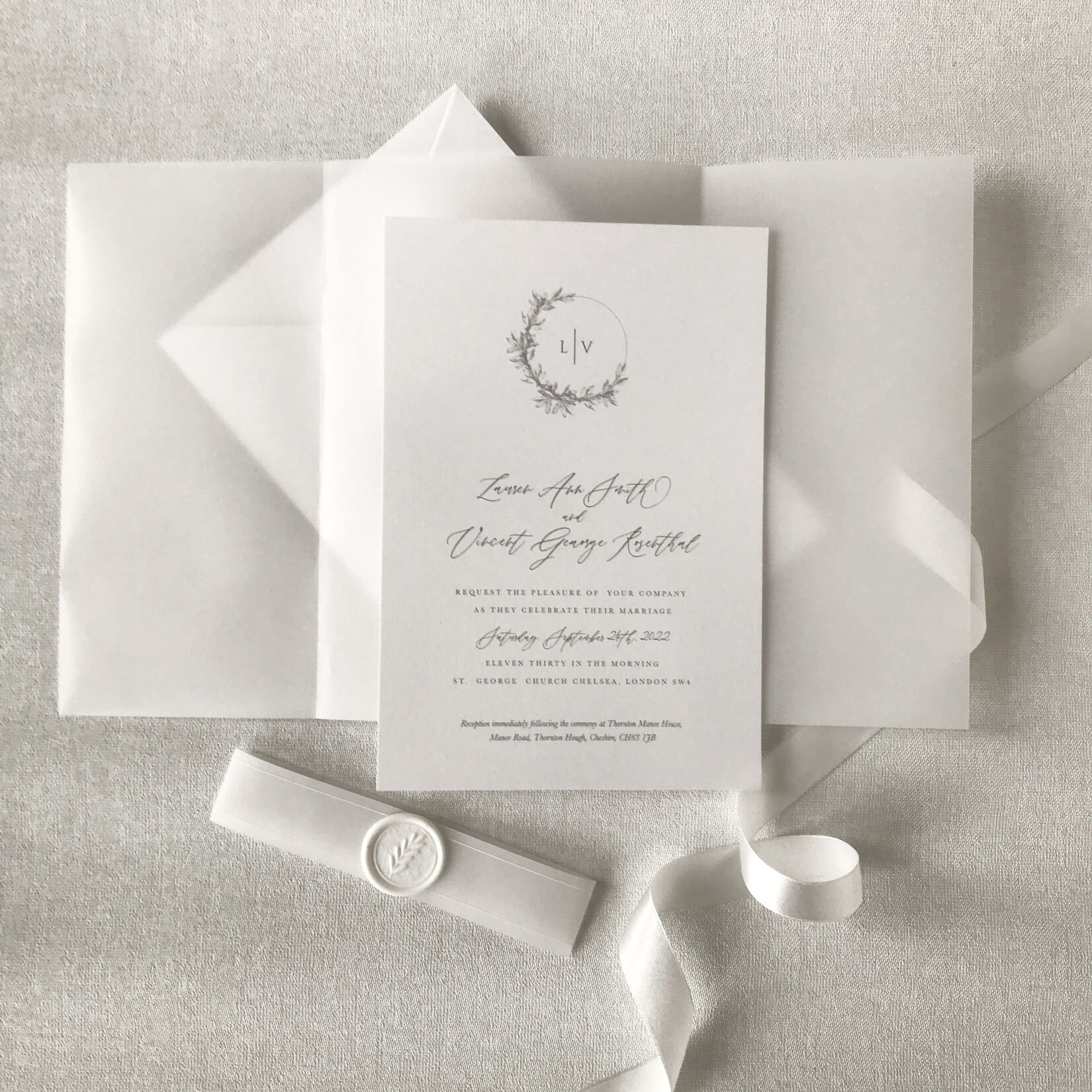 Classic Wax Seal Wedding Invitation in White with Vellum Wrap | Etsy