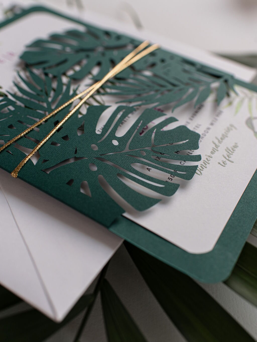 Monstera Invitation Green Leaf Laser Cut Wedding Invitation,tropical ...