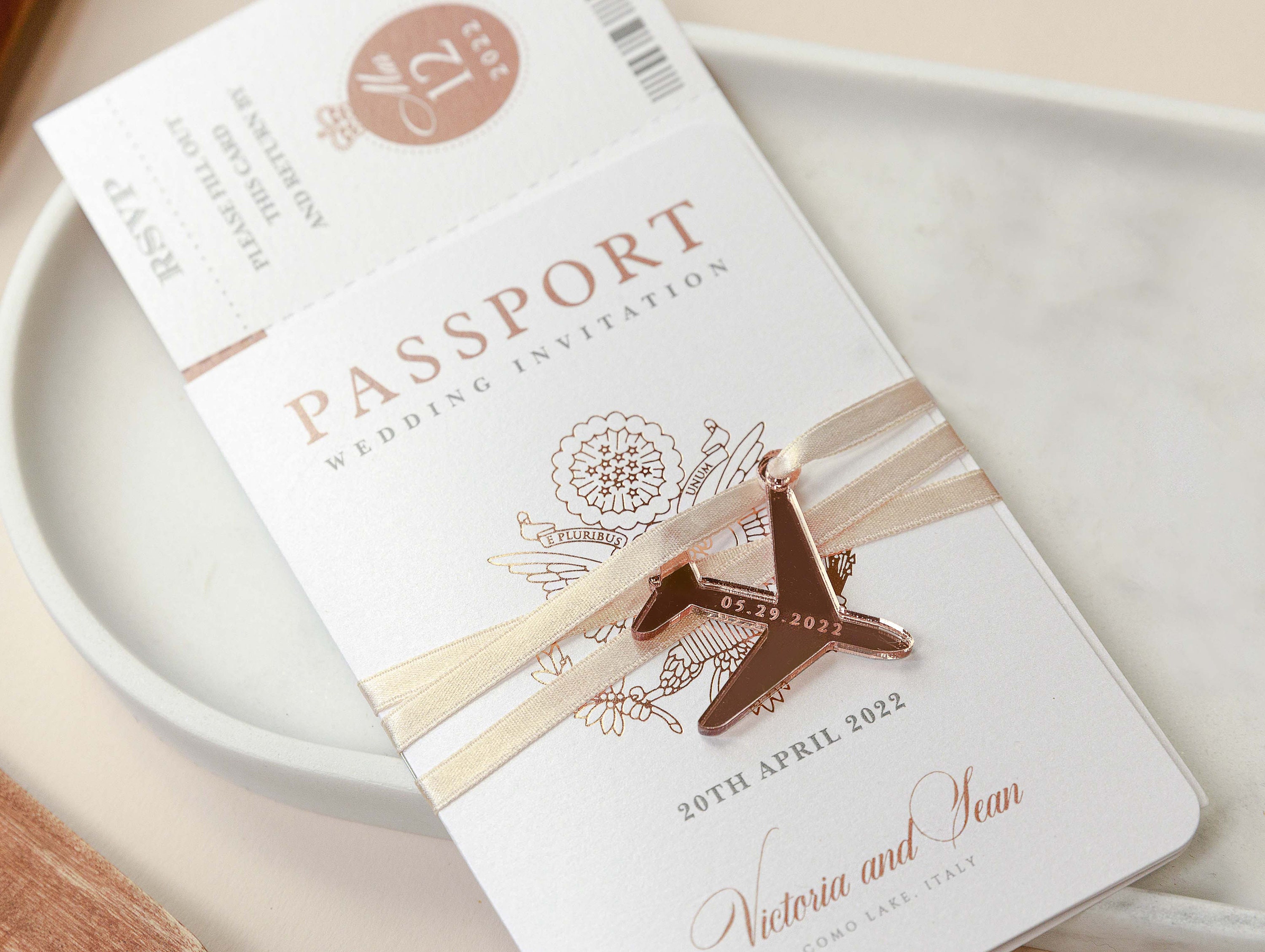 Passport Wedding Invitation With Rose Gold Foil Engraved Etsy UK