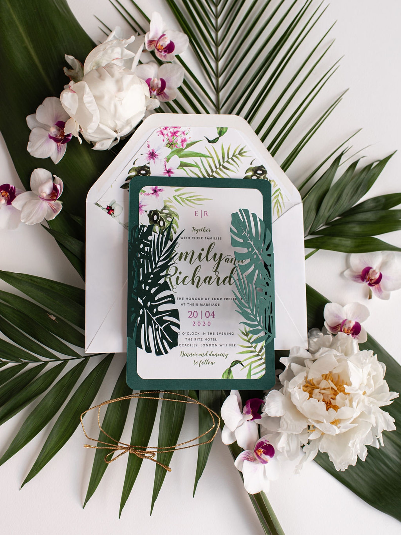 Monstera Invitation Green Leaf Laser Cut Wedding Invitation,tropical ...