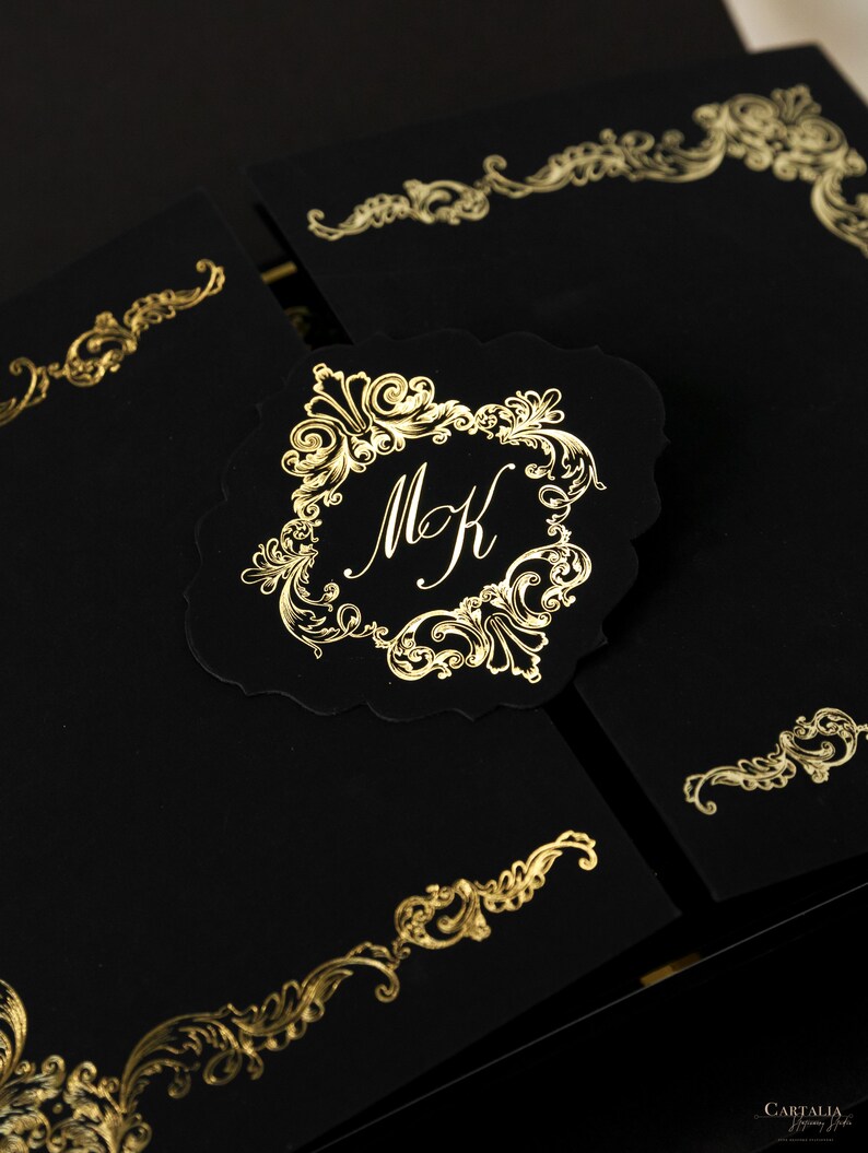 Luxury Wedding Invitation Black Velvet Pocket Fold Suite & - Etsy