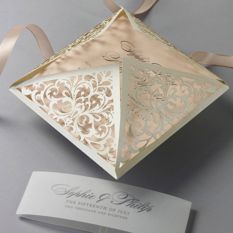 Champagne Luxury Pocket Envelope Laser Cut Wedding Invitation | Etsy UK