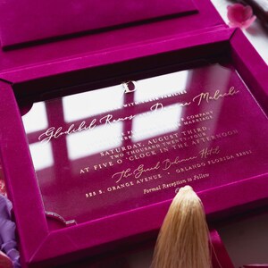 Luxury Boxed Wedding Invitation in Premium Velvet in Fuchsia Pink ...