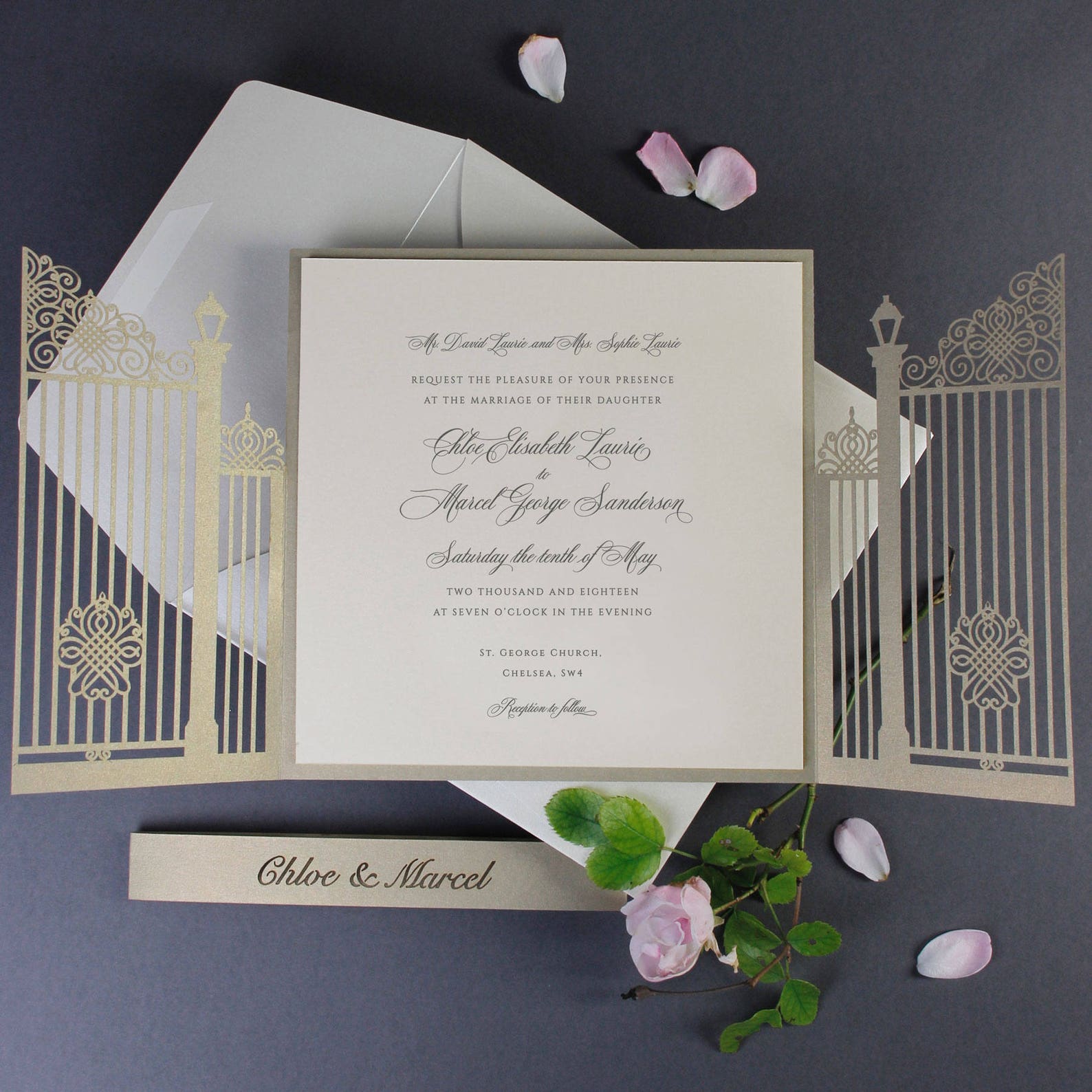 Intricate Venue Gate Wedding Invite With Belly Band in Gold - Etsy