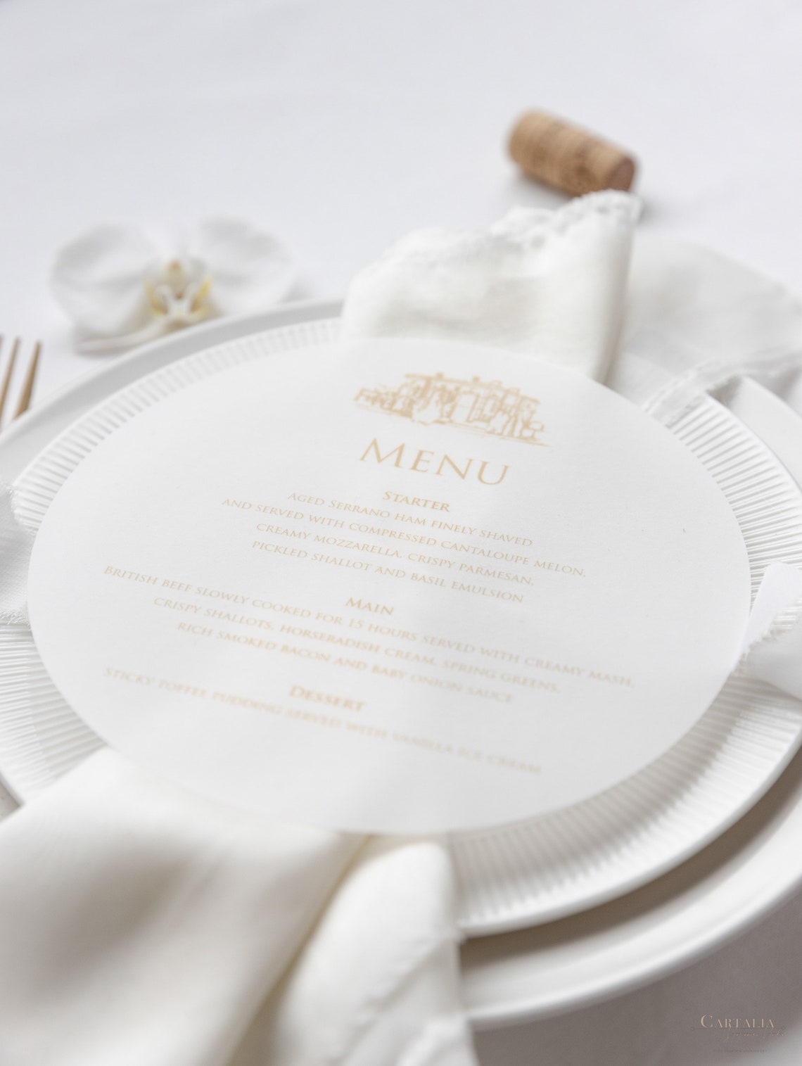 Circle Plate Menu Cards , Vellum Menu Cards , Menu With Your Venue ...