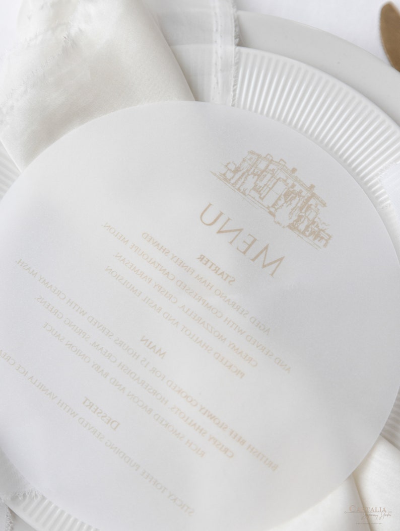 Circle Plate Menu Cards , Vellum Menu Cards , Menu With Your Venue ...