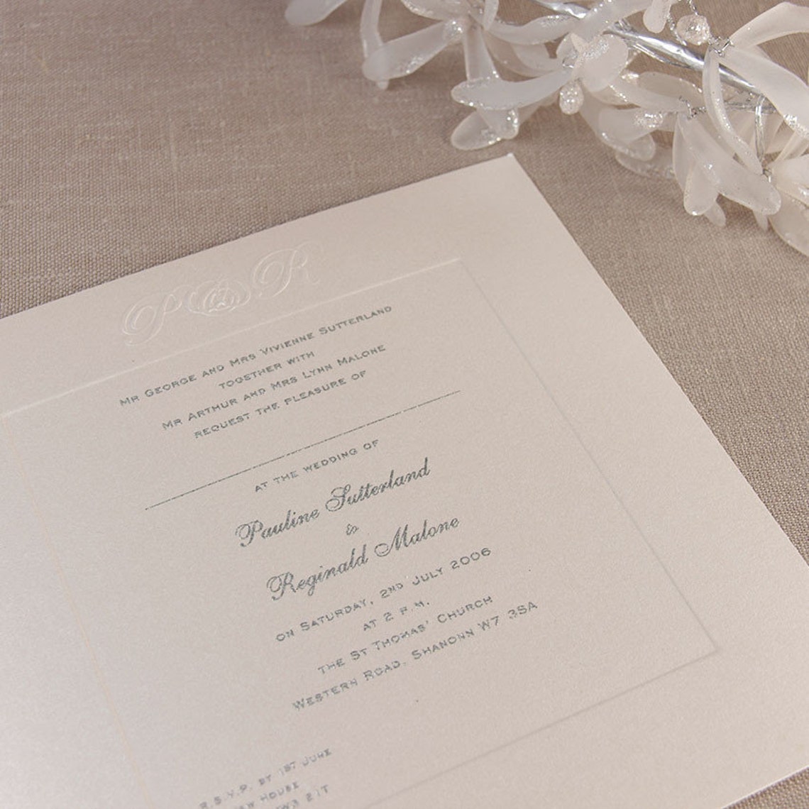 Luxury Elegant White Embossed Wedding Invitation With Sunk - Etsy