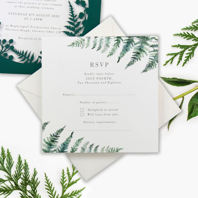 Charming Fern Foliage Laser Cut Wedding Invitation Set With Classic ...