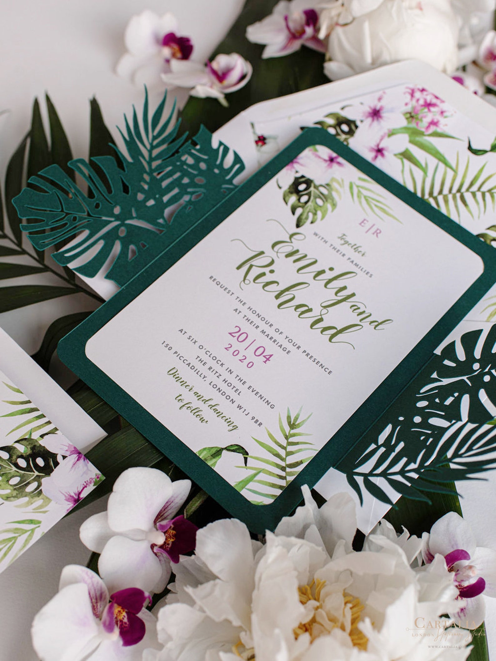 Monstera Invitation Green Leaf Laser Cut Wedding - Etsy France