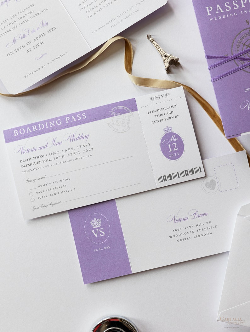 Passport Wedding Invitation Compass Real Foil Boarding Pass - Etsy