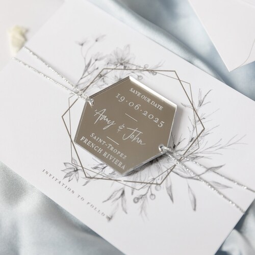 Boho Save the Date Mirror Acrylic Magnets Custom Personalized - Etsy