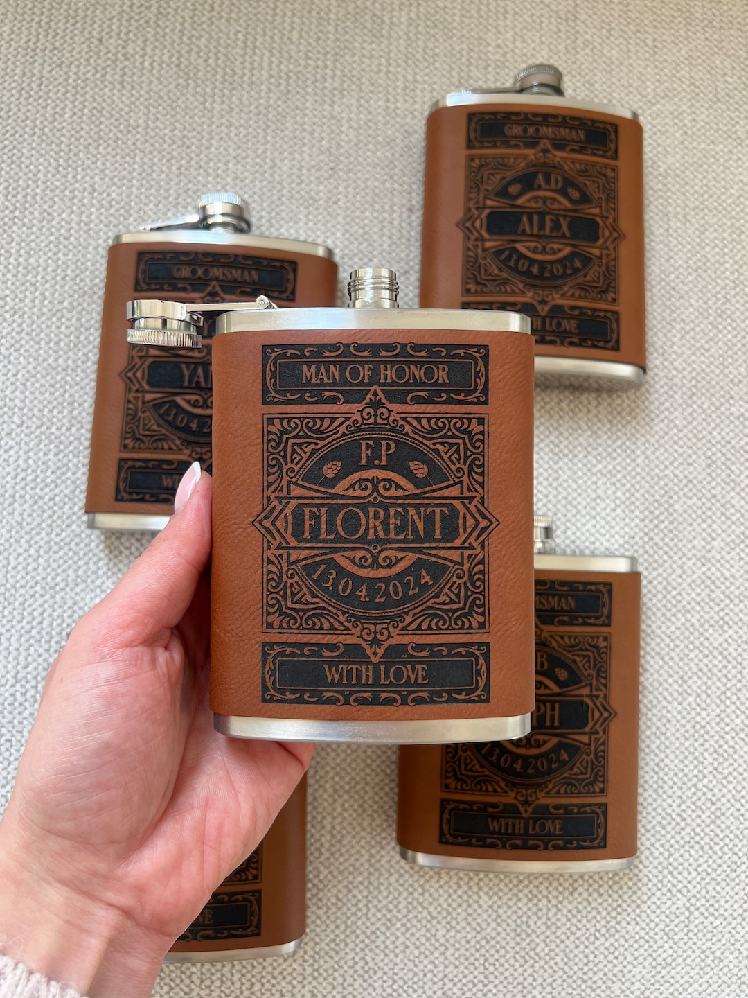 Luxury Personalized Flask for Men, Leather Flask, Flask Personalized ...