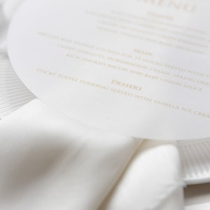 Circle Plate Menu Cards , Vellum Menu Cards , Menu With Your Venue ...