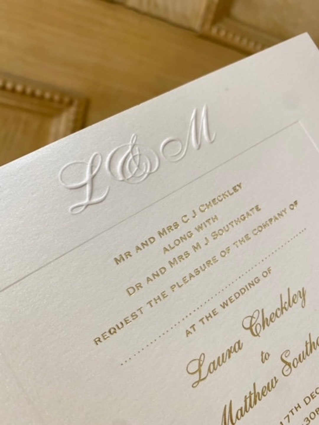 Luxury Elegant White Embossed Wedding Invitation With Sunk Border Etsy