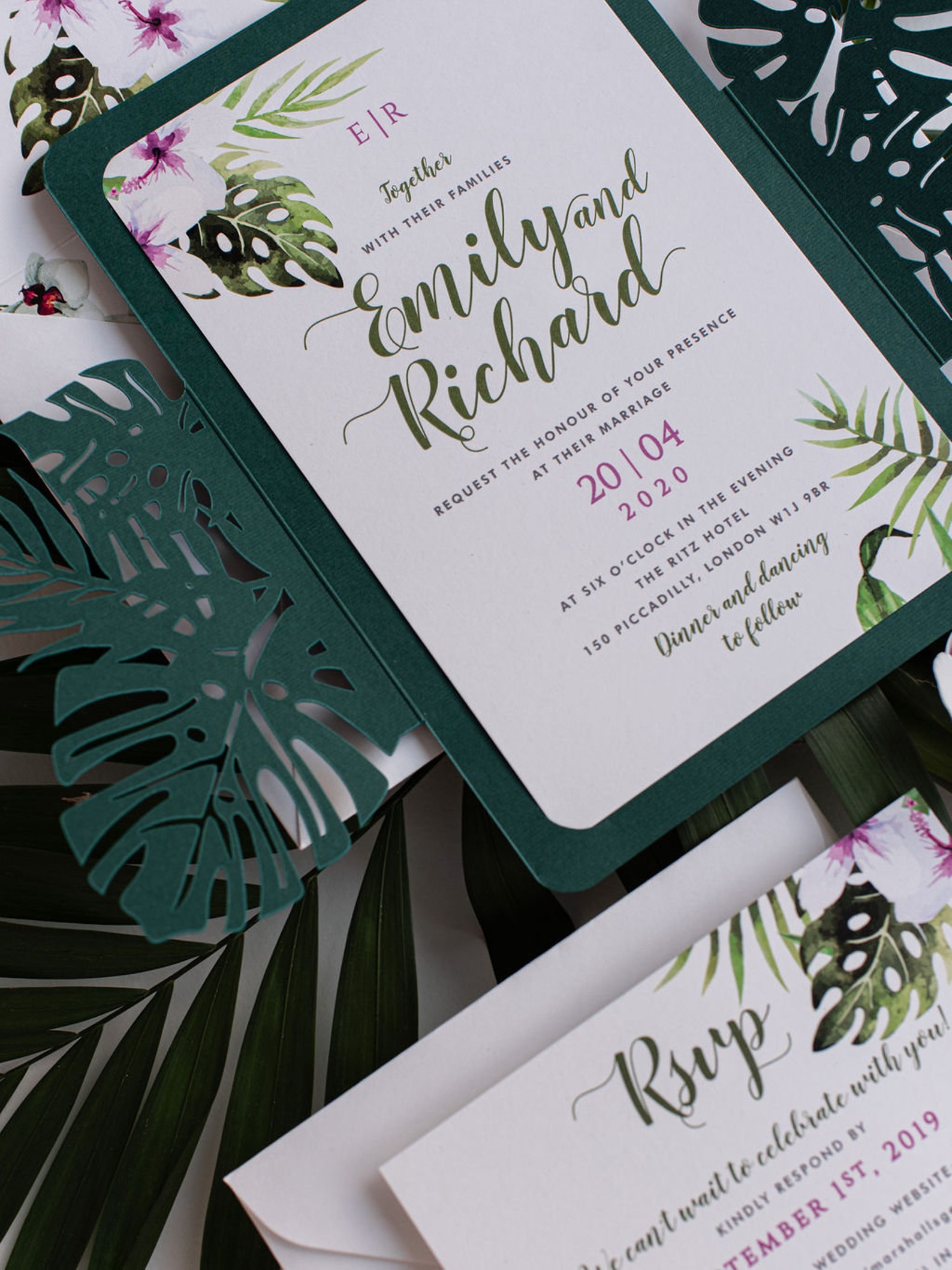 Monstera Invitation Green Leaf Laser Cut Wedding | Etsy