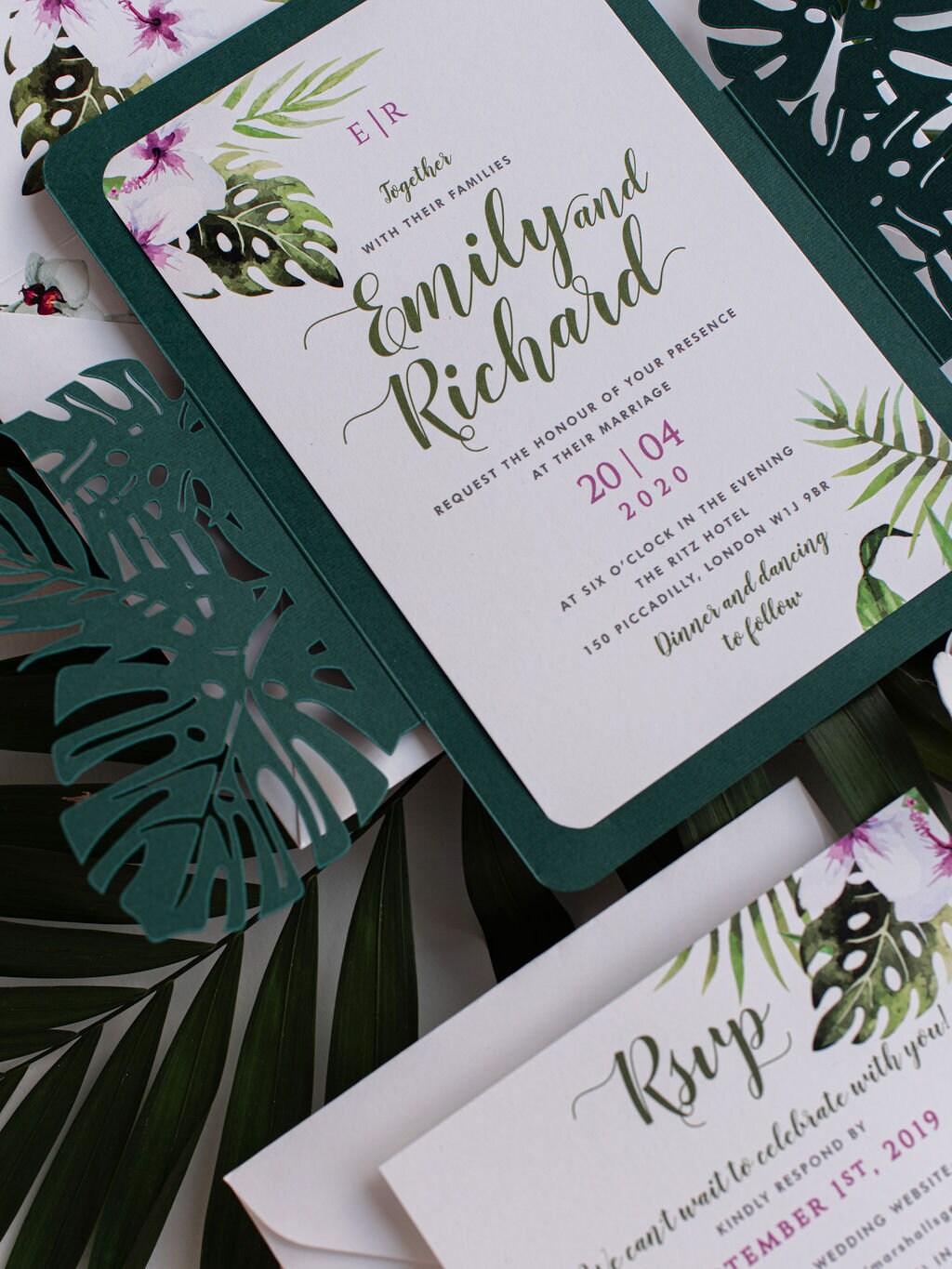 Monstera Invitation Green Leaf Laser Cut Wedding Invitation,tropical ...