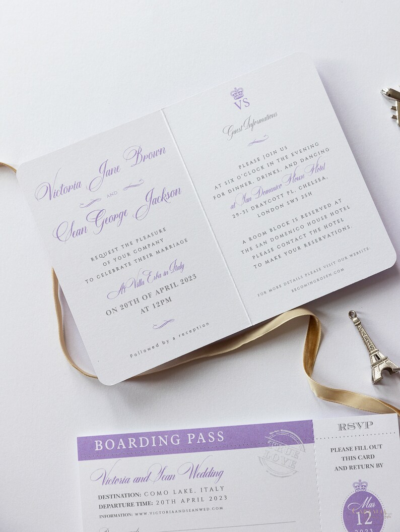 Passport Wedding Invitation Compass Real Foil Boarding Pass - Etsy