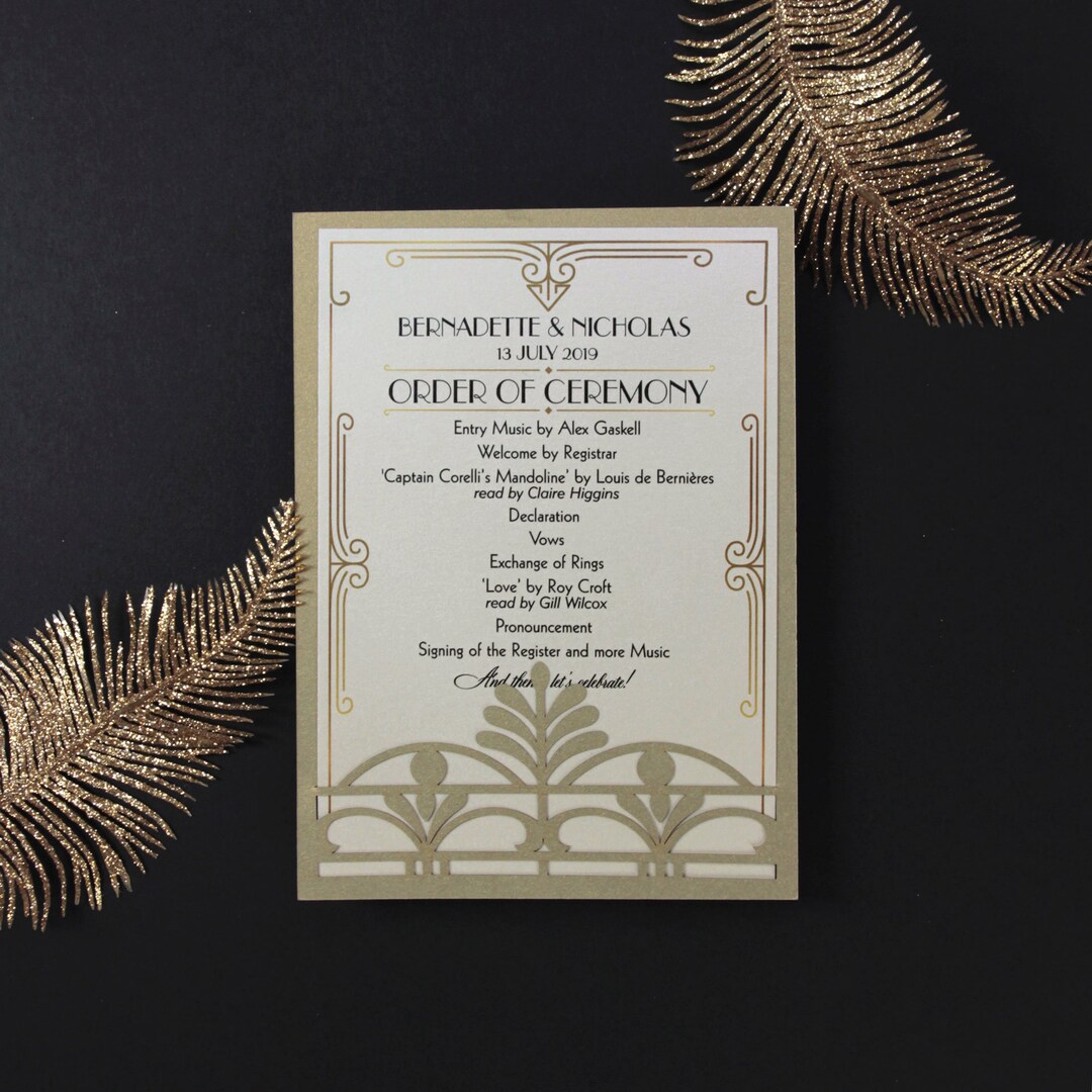 Gold Hollywood Laser Cut Invitation, Great Gatsby Reception Card ...