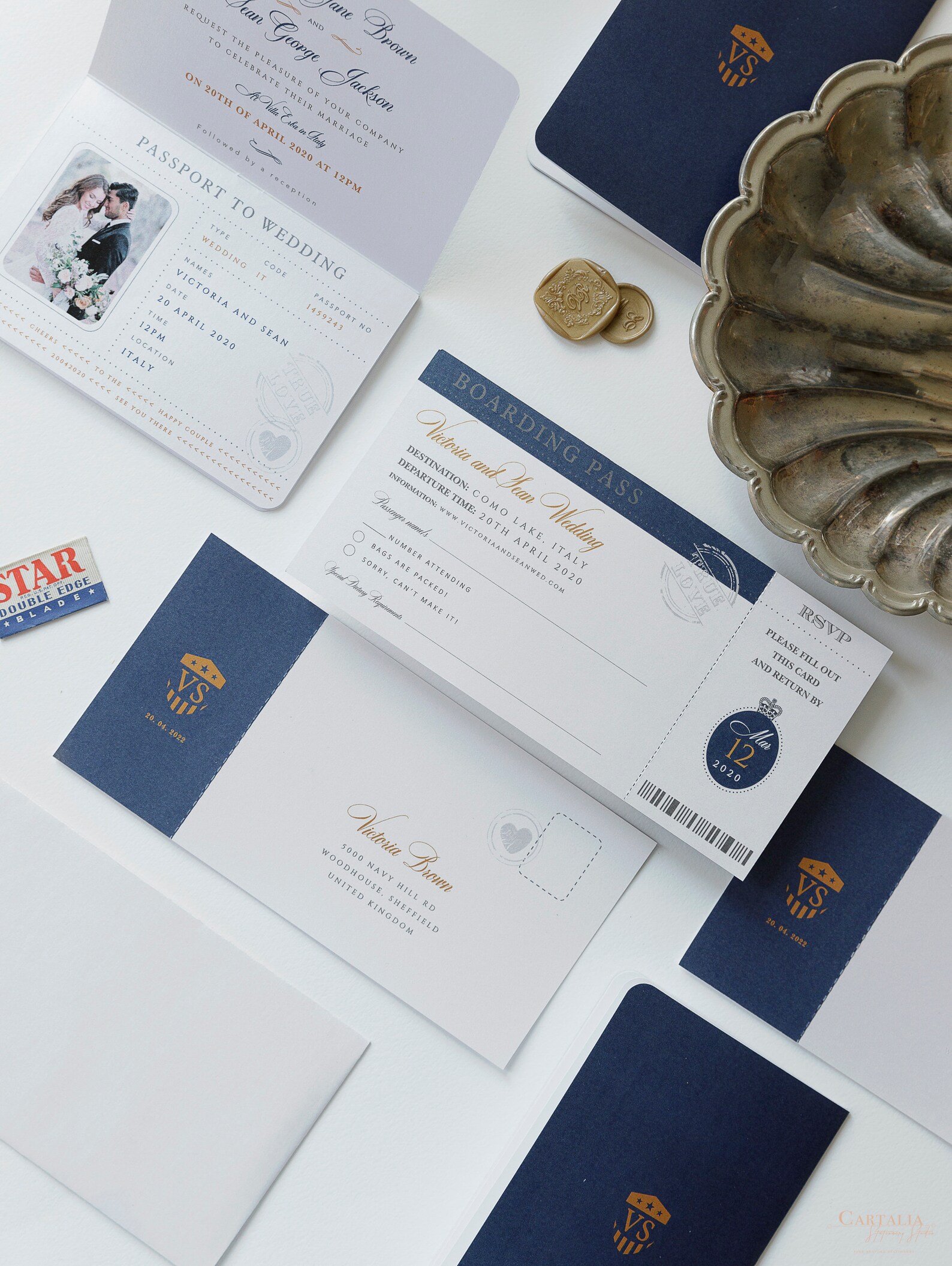 Passport Wedding Invitation Navy Blue Gold Foil Boarding Pass - Etsy