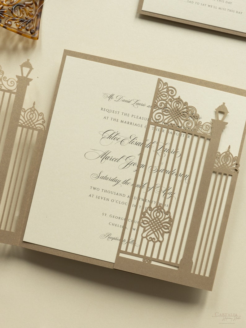 Intricate Venue Gate Wedding Invite With Belly Band in Gold - Etsy