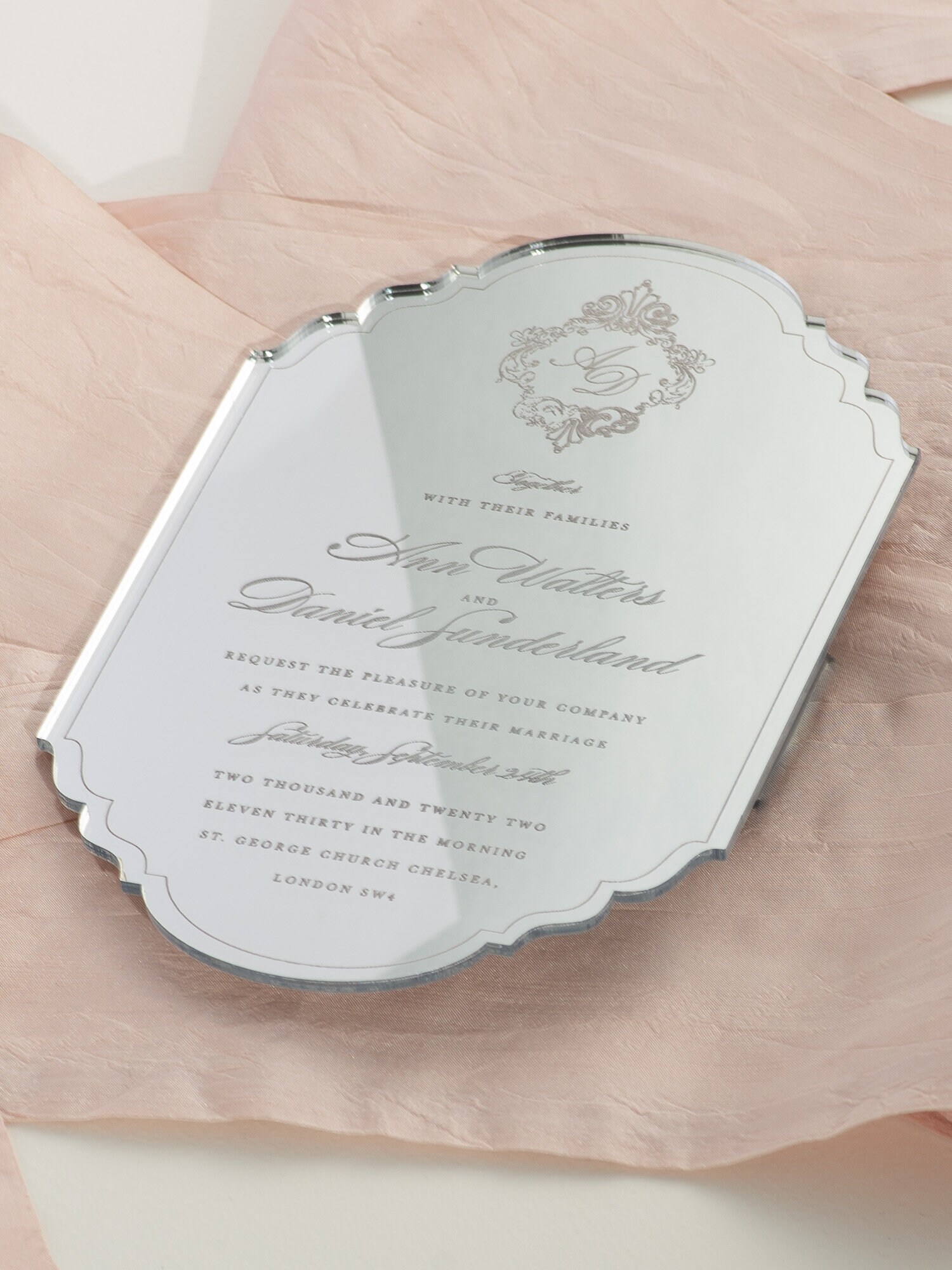 Luxury Boxed Invitation : Monogram Frame Mirror Gold Plexi - Etsy UK