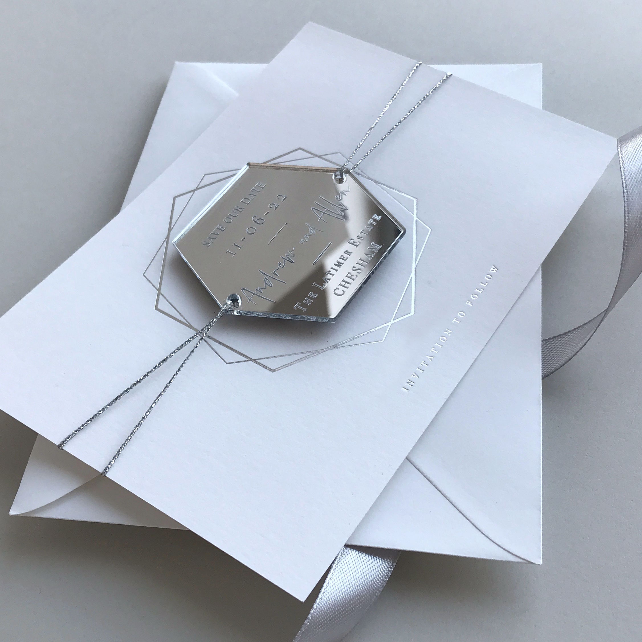 Classy Hexagon Magnet Save the Date Luxury Silver Mirror - Etsy UK