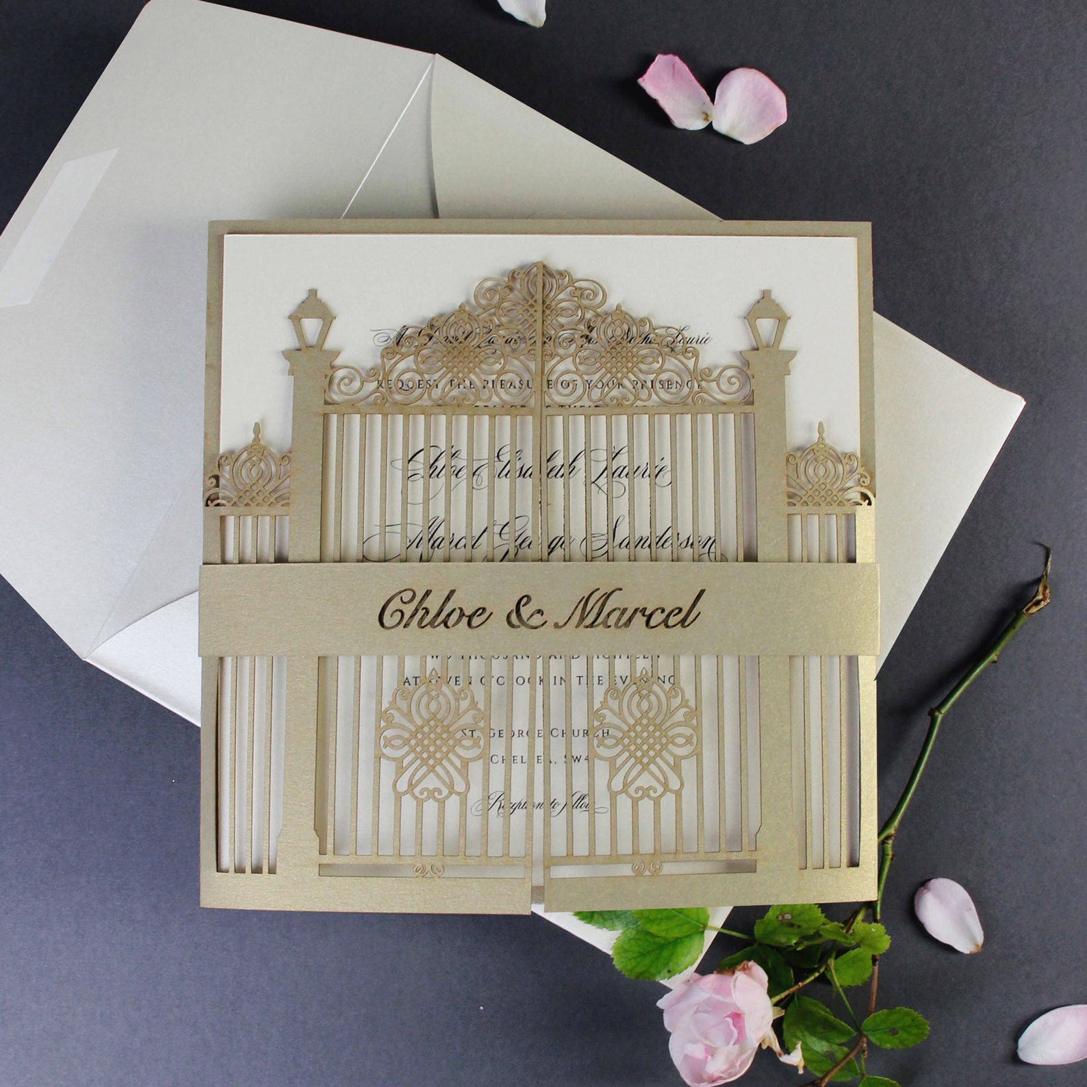 Intricate Venue Gate Wedding Invite With Belly Band in Gold - Etsy