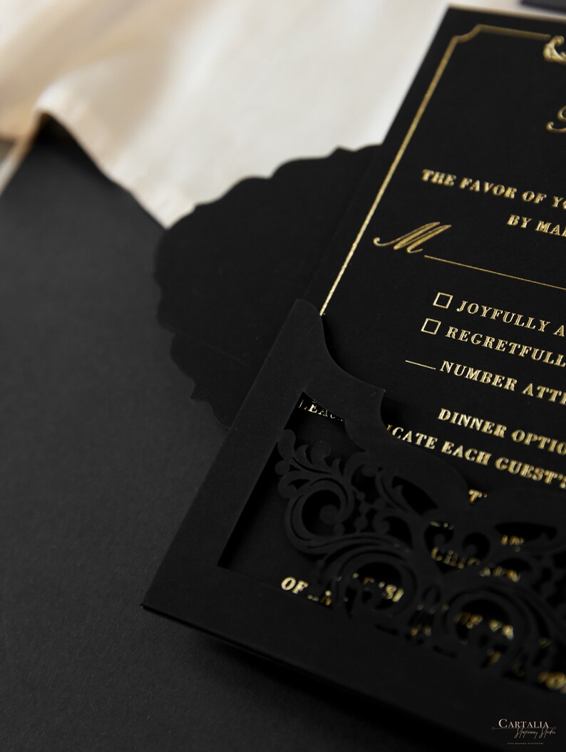 Luxury Wedding Invitation Black Velvet Pocket Fold Suite & - Etsy