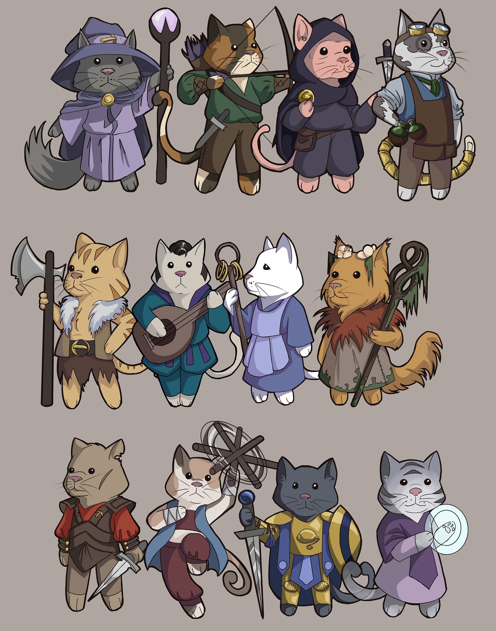 Dungeons and Dragons Cats Printable Sticker Set of 12 Png - Etsy