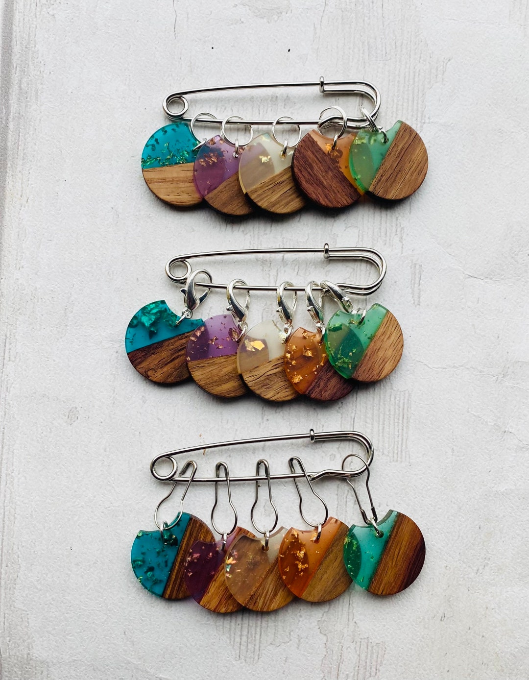 Round Wood and Resin Stitch Markers Progress Markers / - Etsy