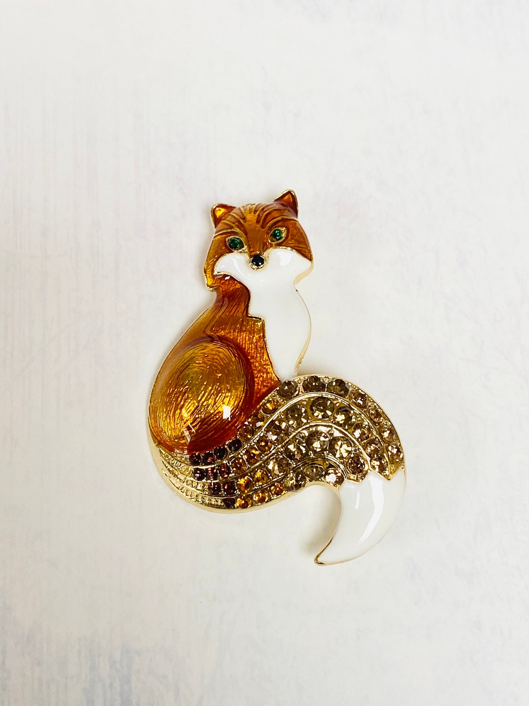 Enamel and Rhinestone Gold Fox Brooch Fox Pin Fox Badge Ideal Gift for ...