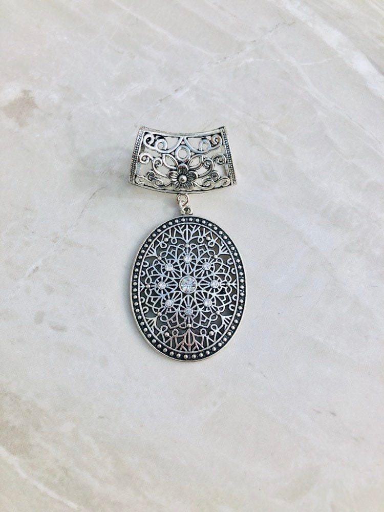 Large Rhinestone Scarf Bail Silver Scarf Bail Scarf Pendant | Etsy